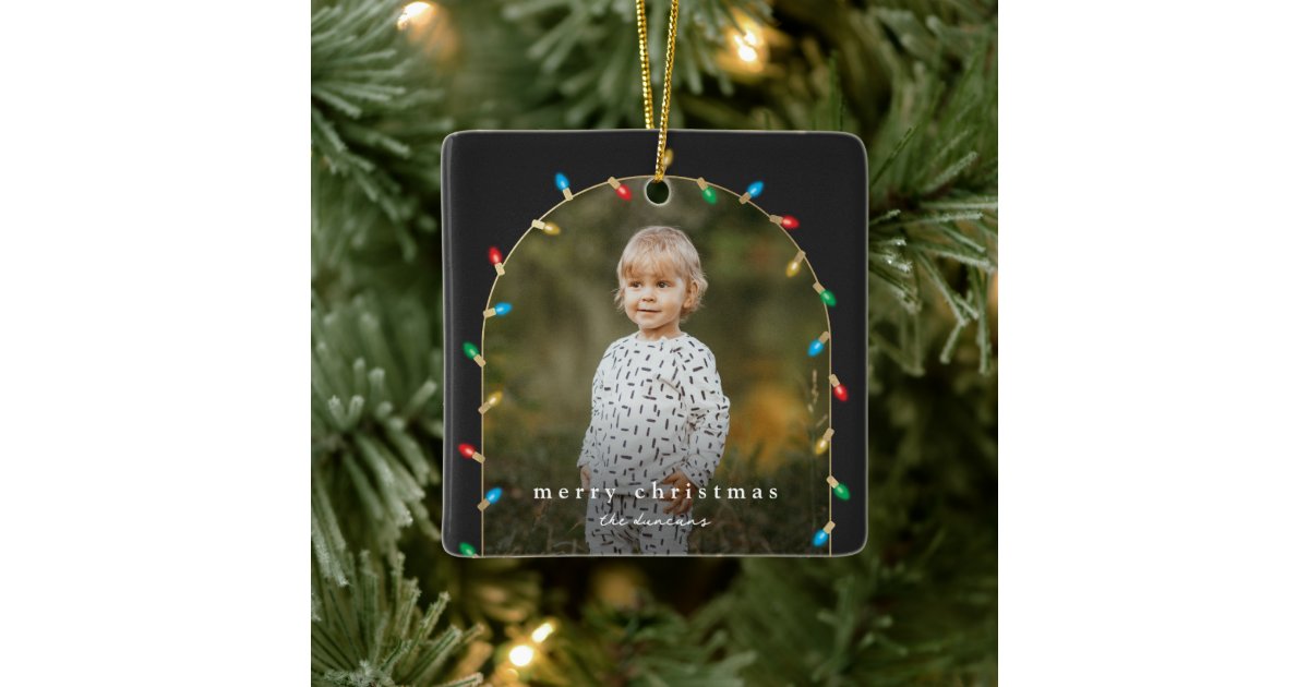Vintage Christmas Lights Photo Arch Ceramic Ornament | Zazzle
