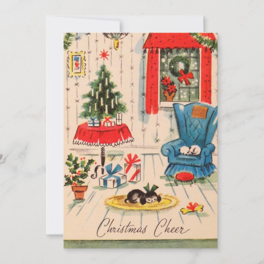 Vintage Christmas Living room Scene Holiday Card | Zazzle