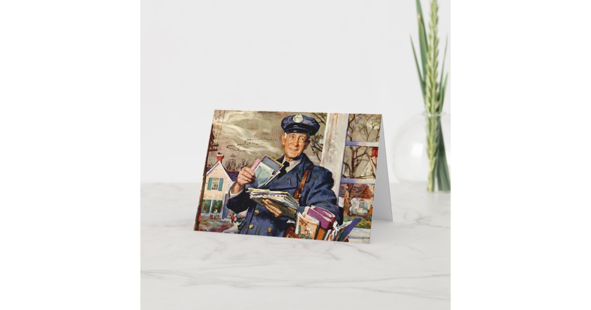 Vintage Christmas, Mailman Delivering Mail Letters Holiday Card | Zazzle