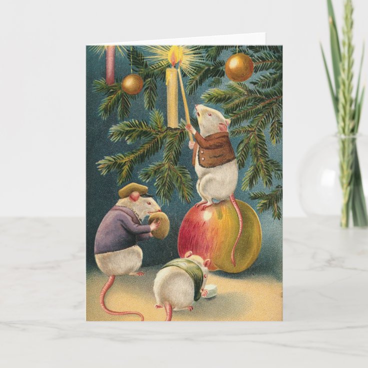 Vintage Christmas Mice Card | Zazzle