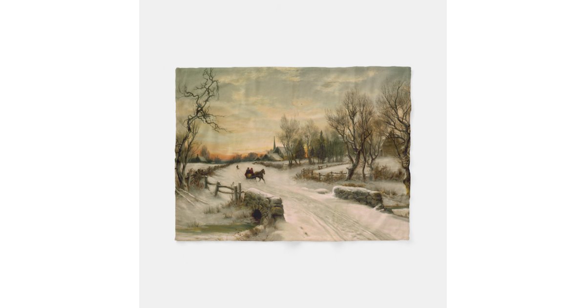 Vintage Christmas Morning Sleigh Ride Fleece Blanket | Zazzle