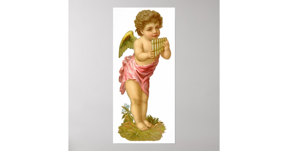 Vintage Christmas, Musician Angel with Pan Pipes Poster | Zazzle
