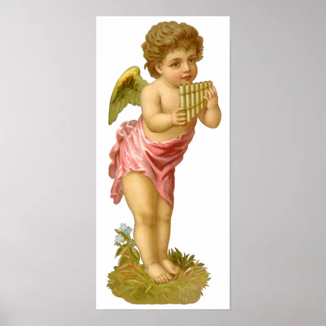 Vintage Christmas, Musician Angel with Pan Pipes Poster | Zazzle