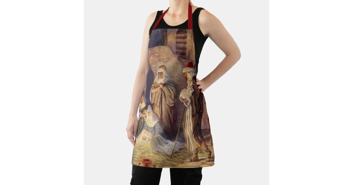 Vintage Christmas Nativity, 3 Shepherds and Jesus Apron | Zazzle