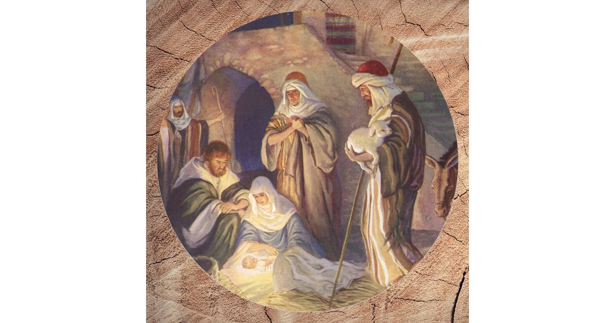 Vintage Christmas Nativity, 3 Shepherds and Jesus Classic Round Sticker ...