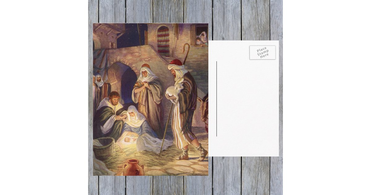 Vintage Christmas Nativity, 3 Shepherds and Jesus Holiday Postcard | Zazzle