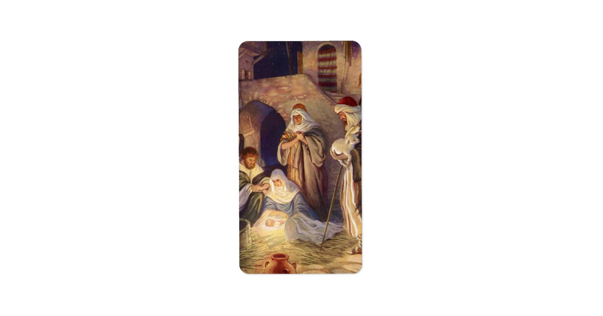 Vintage Christmas Nativity, 3 Shepherds and Jesus Label | Zazzle