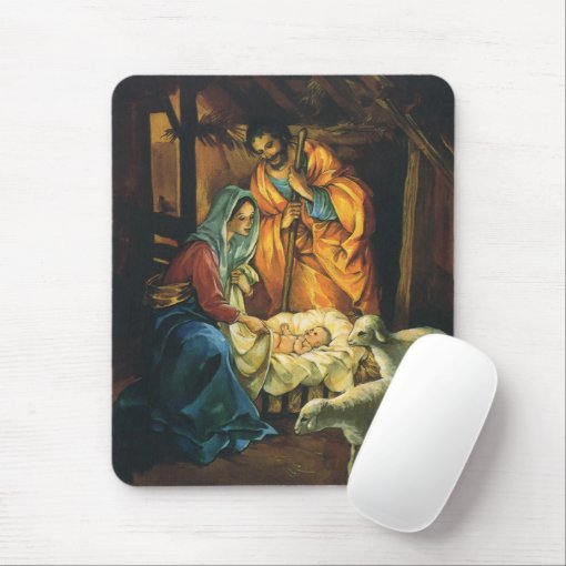 Vintage Christmas Nativity, Baby Jesus in Manger Mouse Pad | Zazzle