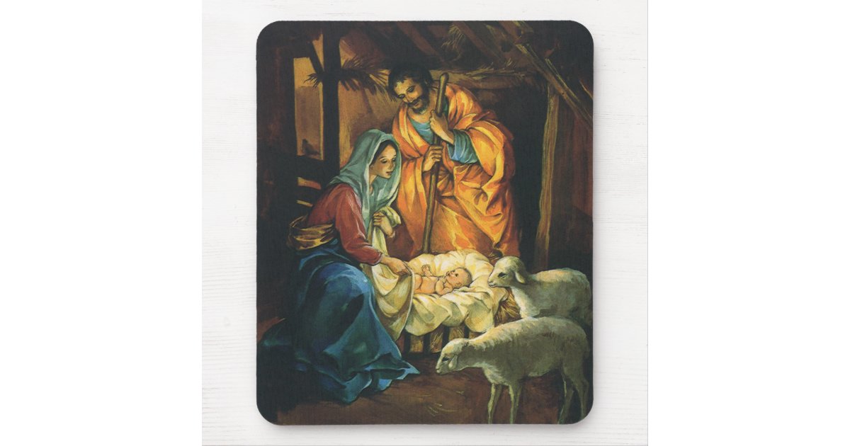Vintage Christmas Nativity, Baby Jesus in Manger Mouse Pad | Zazzle
