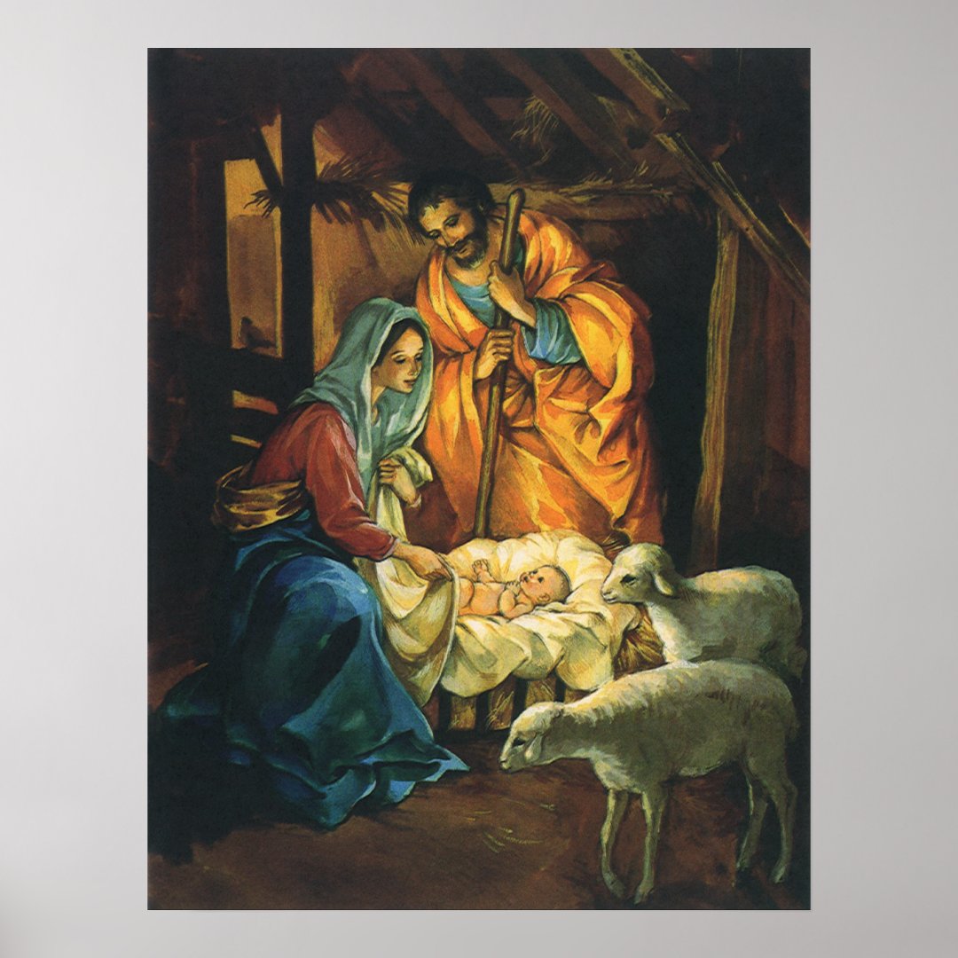 Vintage Christmas Nativity, Baby Jesus in Manger Poster | Zazzle