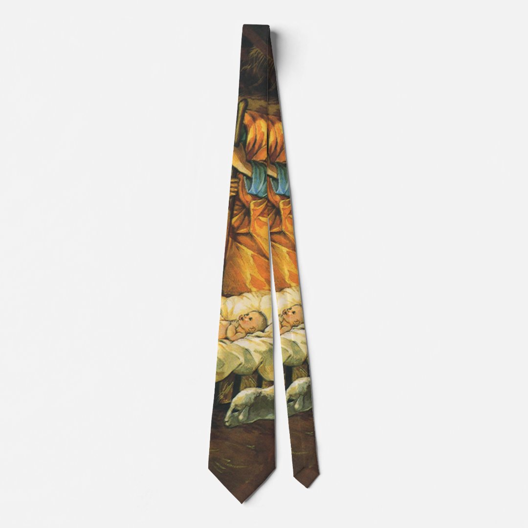 Vintage Christmas Nativity, Baby Jesus in Manger Tie | Zazzle