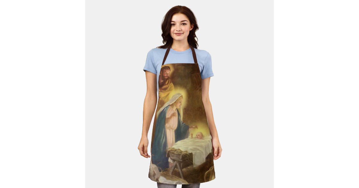 Vintage Christmas Nativity, Mary Joseph Baby Jesus Apron | Zazzle