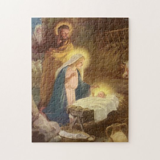 Vintage Christmas Nativity, Mary Joseph Baby Jesus Jigsaw Puzzle ...