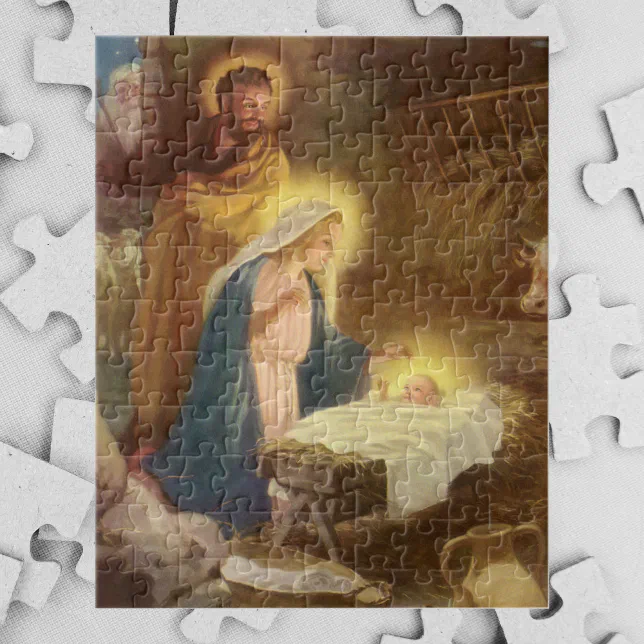 Vintage Christmas Nativity, Mary Joseph Baby Jesus Jigsaw Puzzle | Zazzle