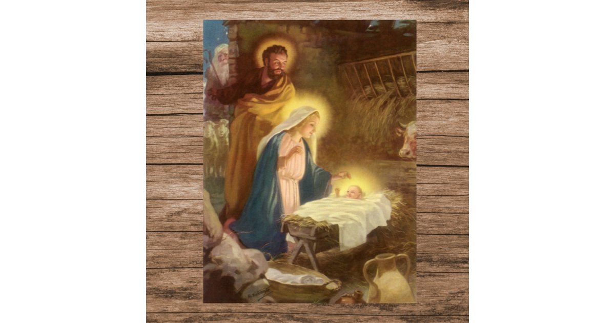 Vintage Christmas Nativity, Mary Joseph Baby Jesus Poster | Zazzle