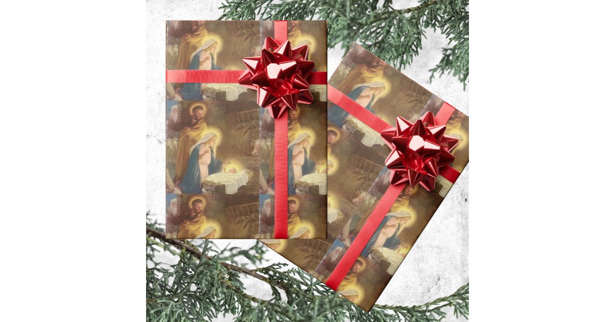 Vintage Christmas Nativity, Mary Joseph Baby Jesus Wrapping Paper | Zazzle