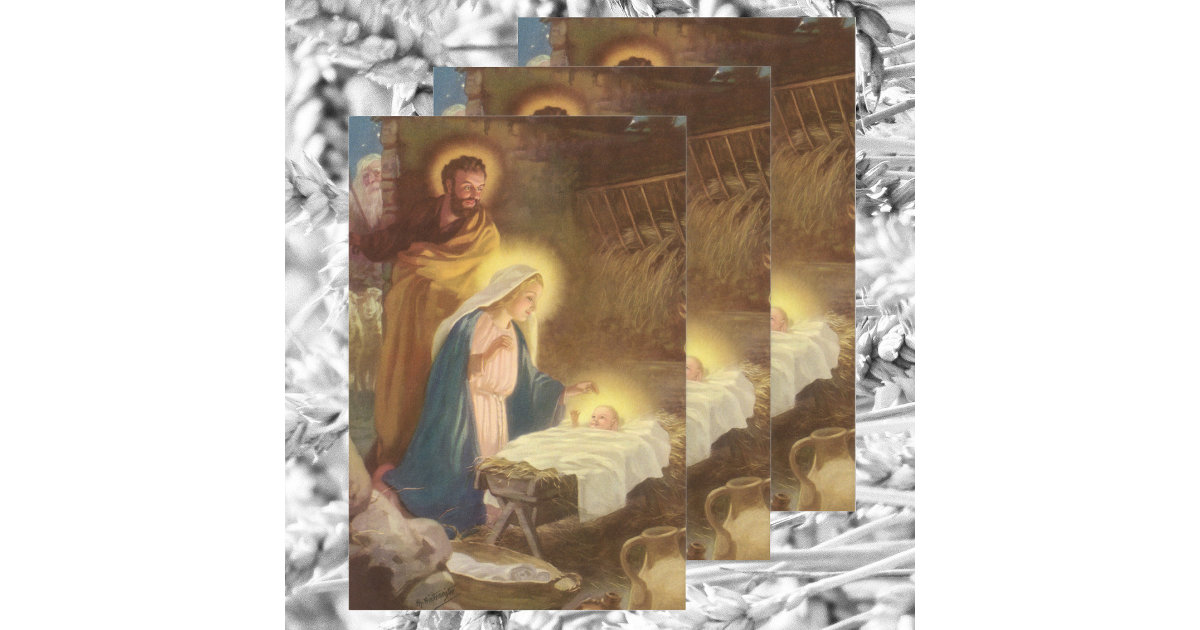 Vintage Christmas Nativity, Mary Joseph Baby Jesus Wrapping Paper ...