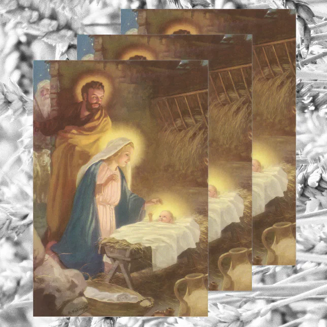Vintage Christmas Nativity, Mary Joseph Baby Jesus Wrapping Paper ...