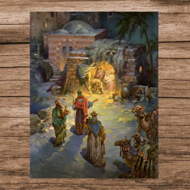 Vintage Christmas Nativity with Visiting Magi Poster | Zazzle