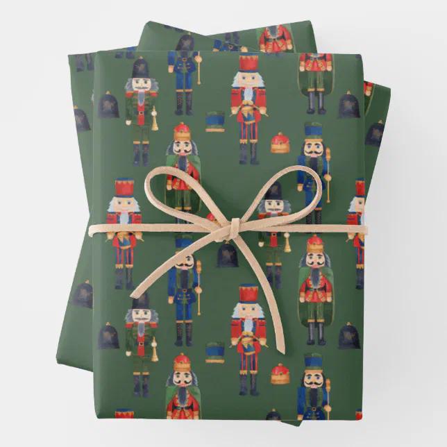 Vintage Christmas Nutcrackers Green Wrapping Paper Sheets | Zazzle