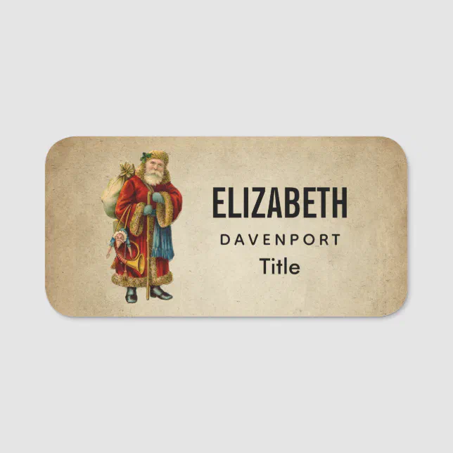 Vintage Christmas Old World Santa Claus Name Tag | Zazzle