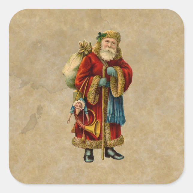 Vintage Christmas Old World Santa Claus Square Sticker | Zazzle