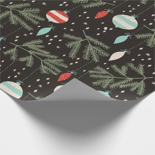 Vintage Christmas Ornaments Black Patterned Wrapping Paper | Zazzle