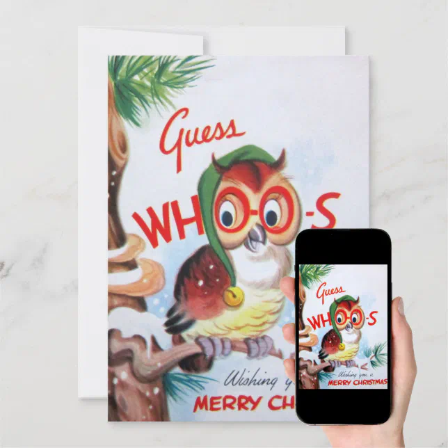 Vintage Christmas Owl Guess Whoo? Holiday Card | Zazzle