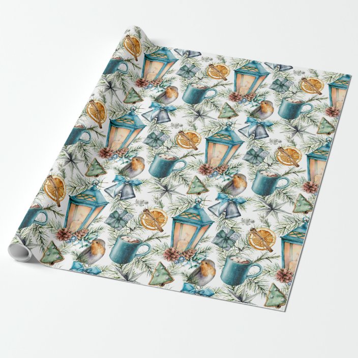 Vintage Christmas Pattern in Teal, Ivory, Tan Wrapping Paper | Zazzle.com