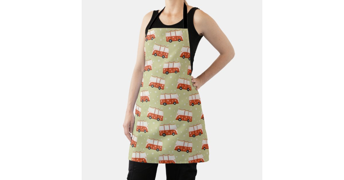 Vintage Christmas Pink Van Apron | Zazzle