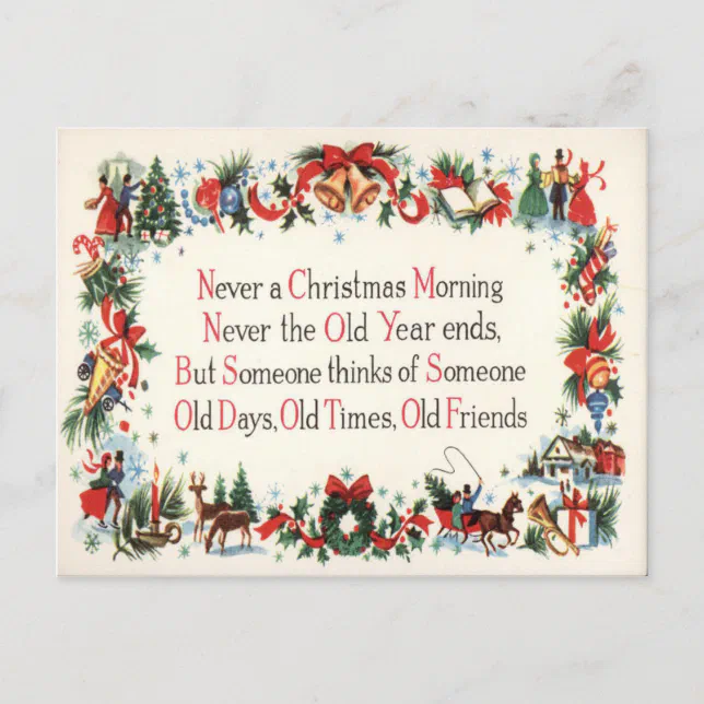Vintage Christmas poem Holiday postcard | Zazzle