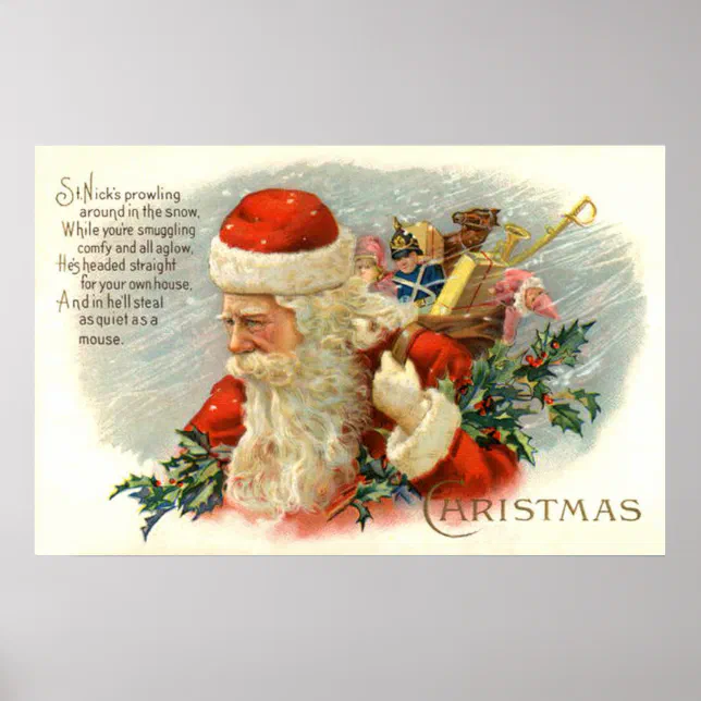 Vintage Christmas poem Santa decor poster | Zazzle