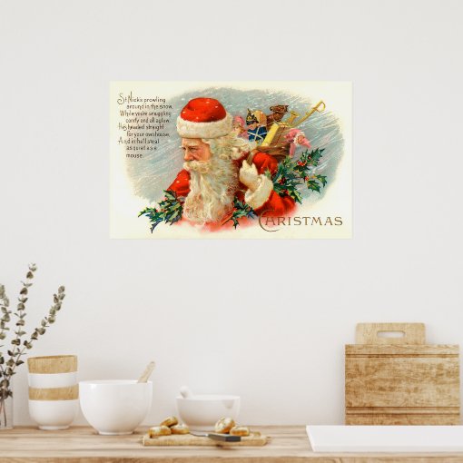 Vintage Christmas poem Santa decor poster | Zazzle