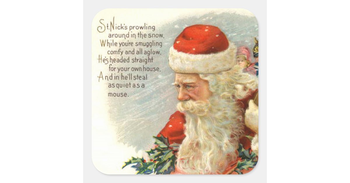 Vintage Christmas poem Santa Holiday sticker | Zazzle.com