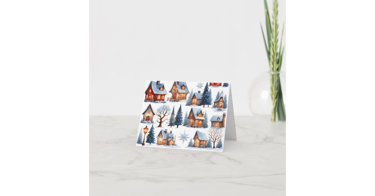 Vintage Christmas Quaint Small Town Village Blank Card | Zazzle