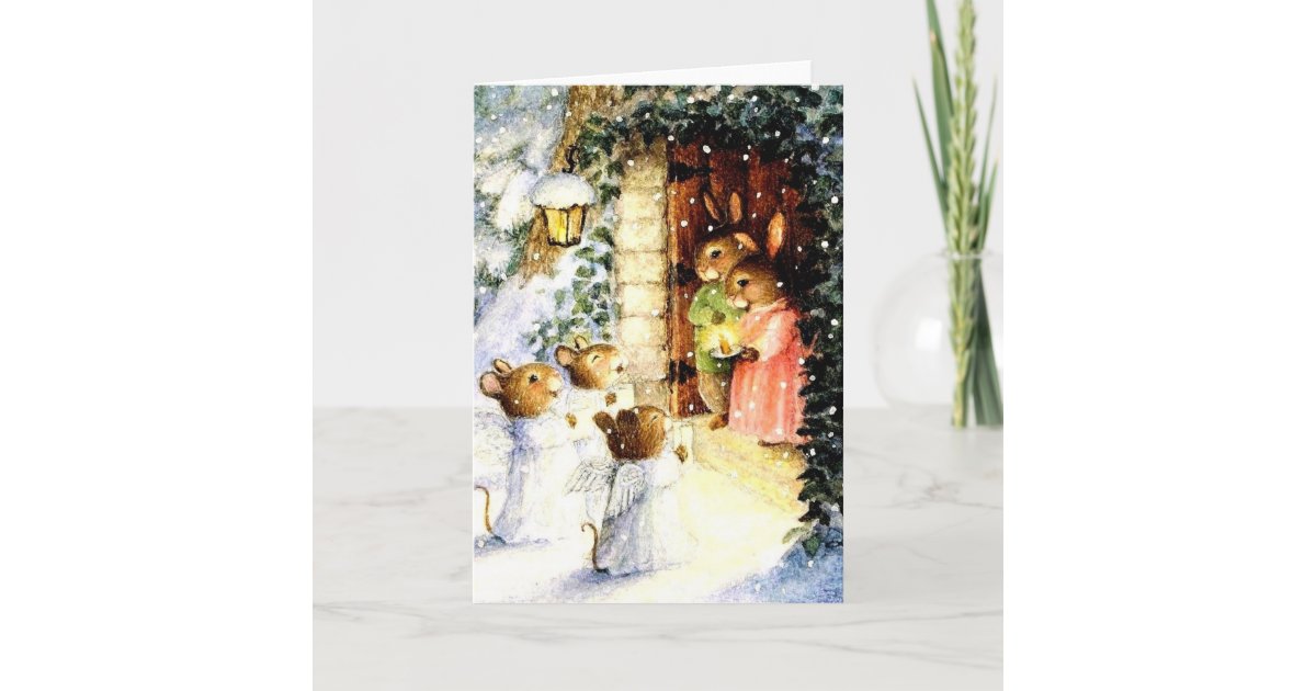 Vintage Christmas Rabbits Holiday Card | Zazzle
