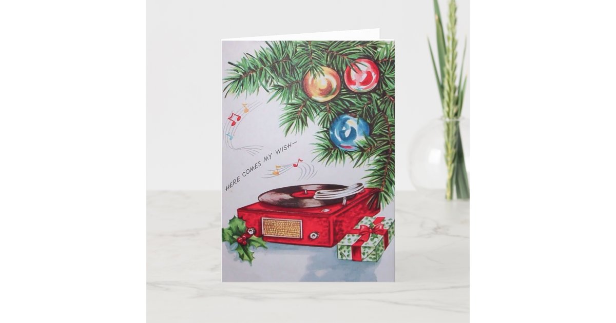 Vintage Christmas Record Playing Under Tree Holiday Card | Zazzle