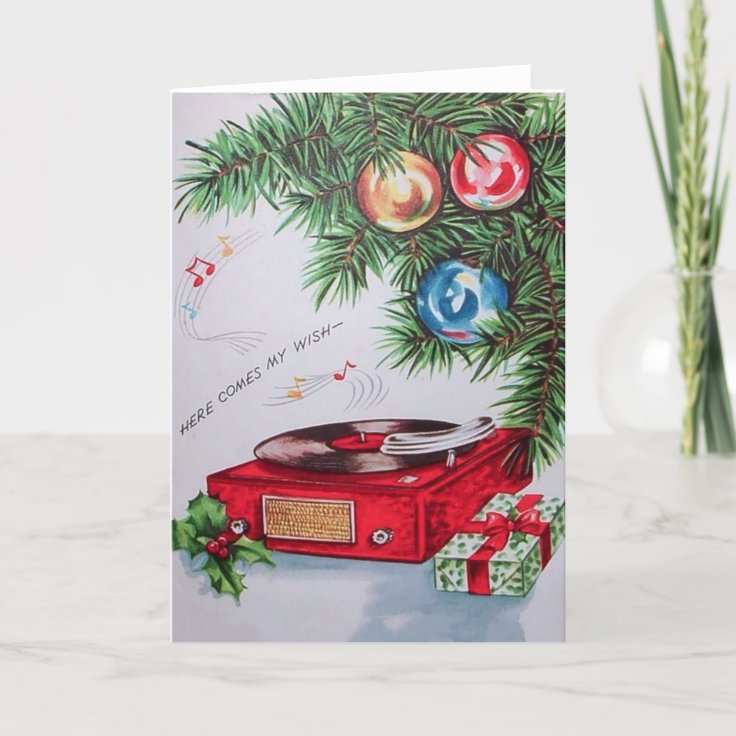 Vintage Christmas Record Playing Under Tree Holiday Card | Zazzle