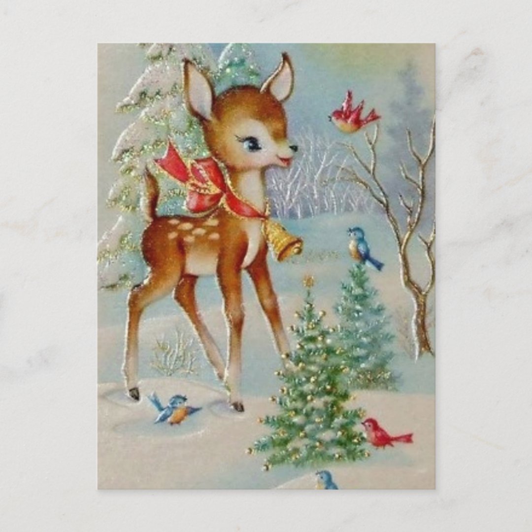 Vintage Christmas reindeer Holiday postcard | Zazzle