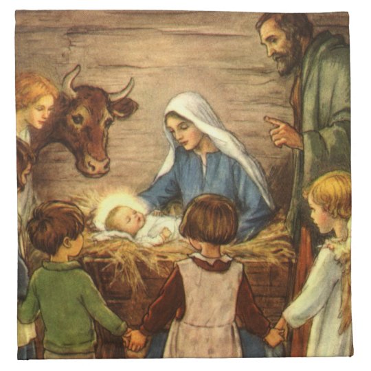 Vintage Christmas, Religious Nativity w Baby Jesus Napkin | Zazzle.com