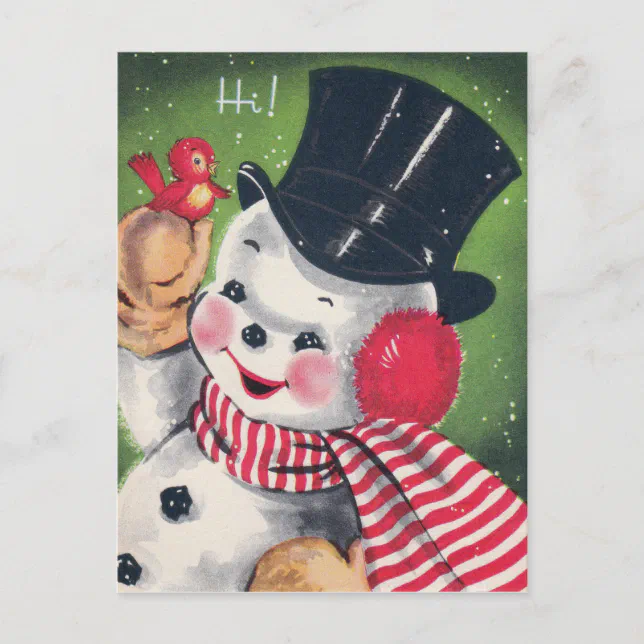 Vintage Christmas retro snowman Holiday postcard | Zazzle
