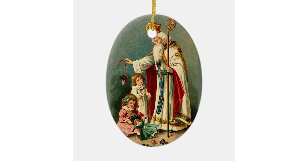 Vintage Christmas Saint Nicholas Ceramic Ornament | Zazzle
