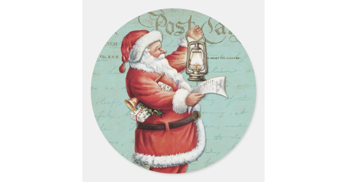 Vintage Christmas Santa Claus Blue Antique Holiday Classic Round ...