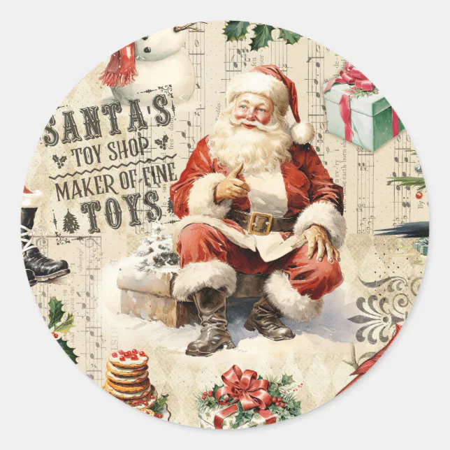 Vintage Christmas Santa Claus Classic Round Sticker | Zazzle