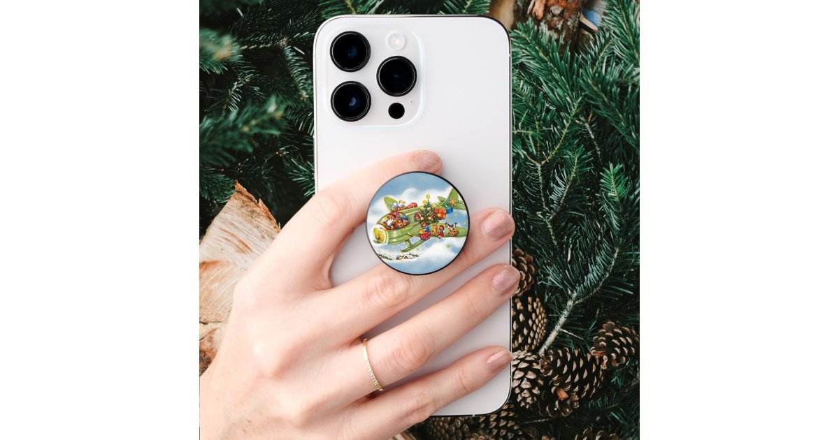 Vintage Christmas, Santa Claus Flying an Airplane PopSocket | Zazzle