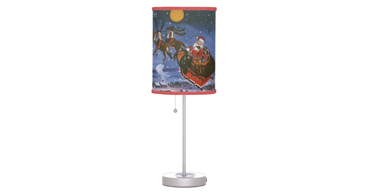 Vintage Christmas Santa Claus Flying His Sleigh Table Lamp | Zazzle