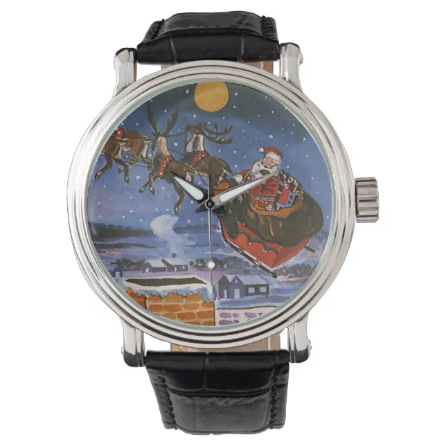 Vintage Christmas Santa Claus Flying His Sleigh Watch | Zazzle
