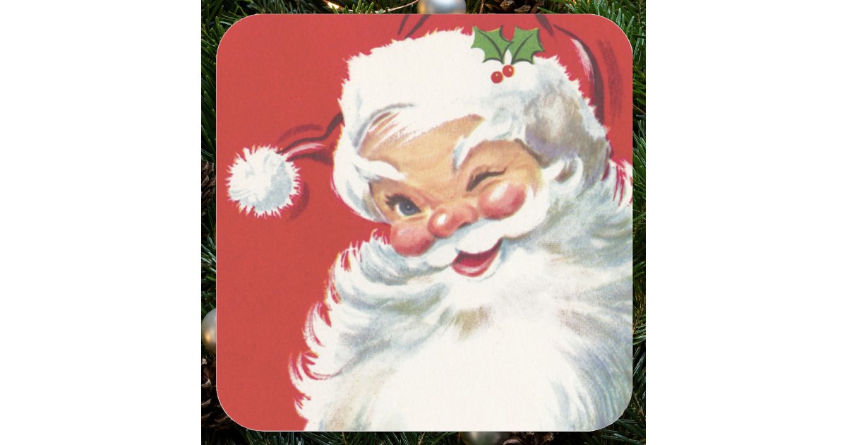 Vintage Christmas Santa Claus, Jolly and Winking Square Sticker | Zazzle