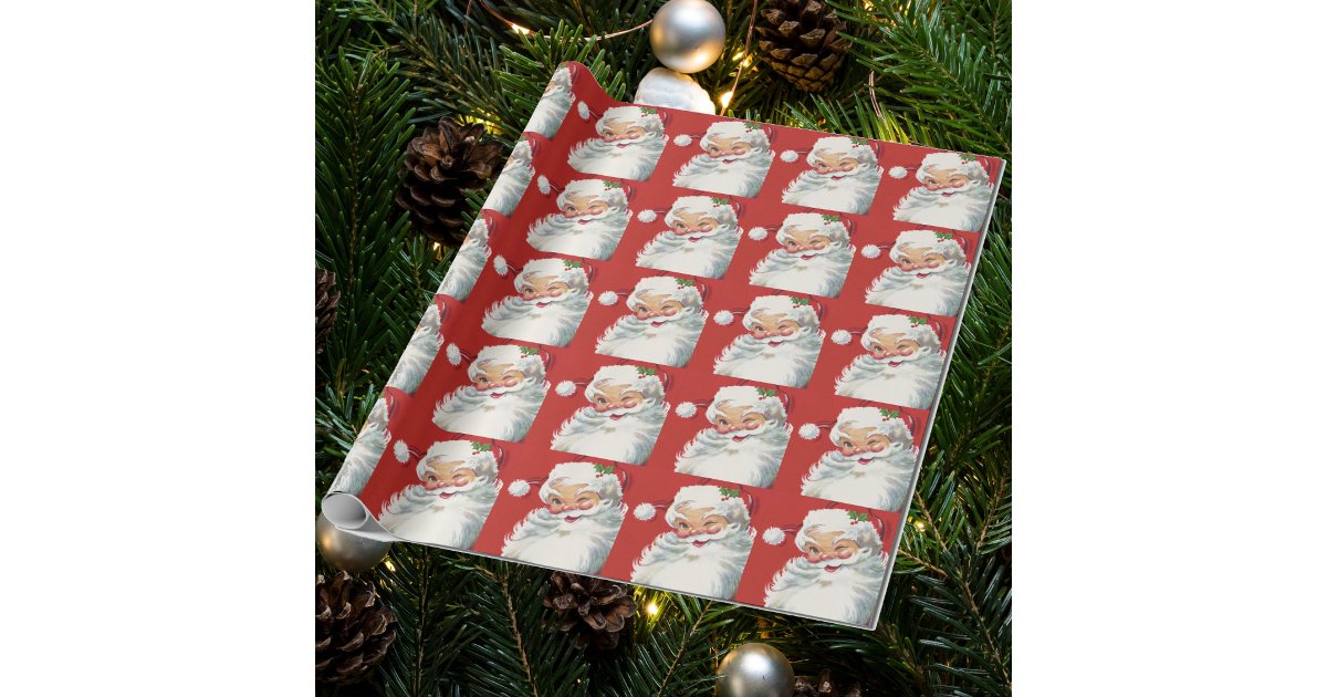 Vintage Christmas Santa Claus, Jolly and Winking Wrapping Paper | Zazzle