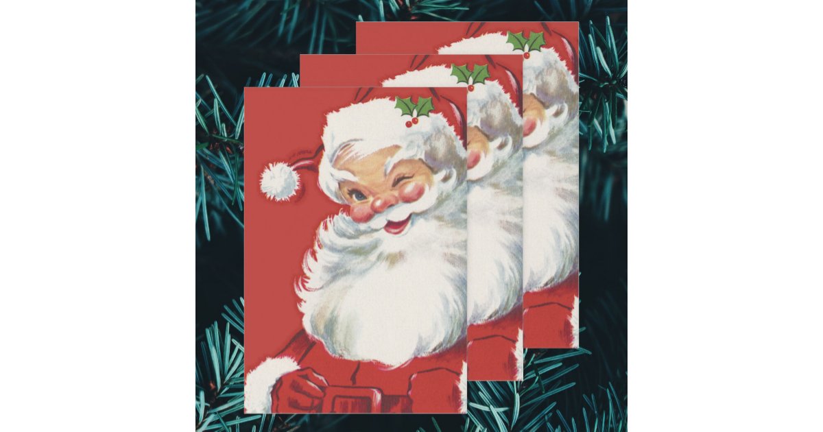 Vintage Christmas Santa Claus, Jolly and Winking Wrapping Paper Sheets ...
